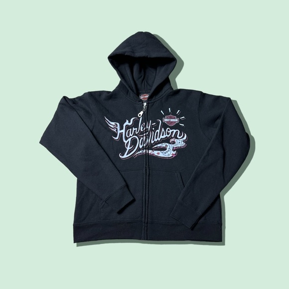 Harley-Davidson | Shirts & Tops | Youth Size Small Black Zip Up Harley Davidson Motorcycle Pink ...